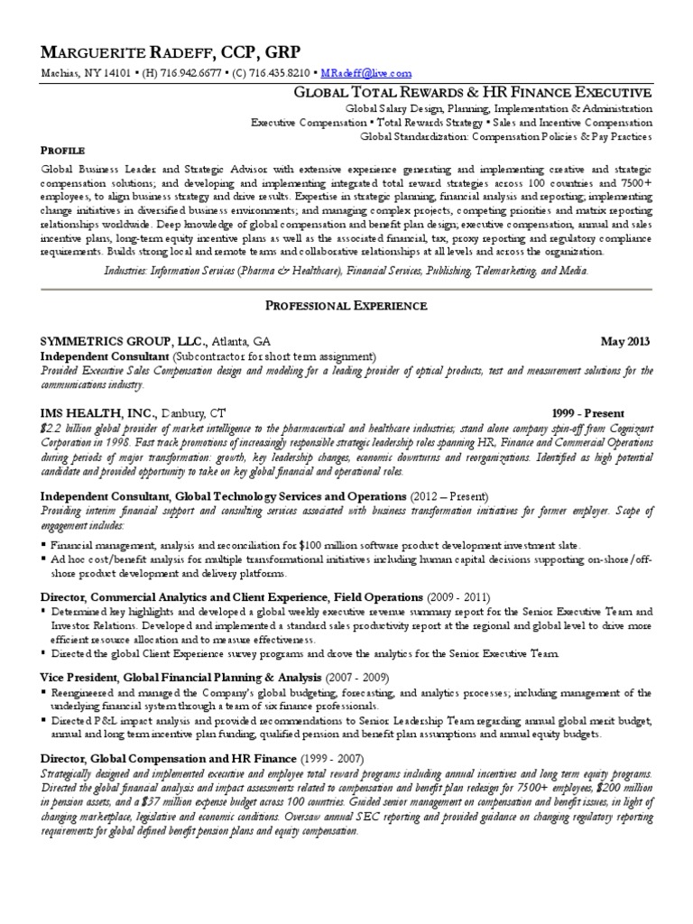Total Rewards Executive Profile | PDF | Compensation And Benefits ...
