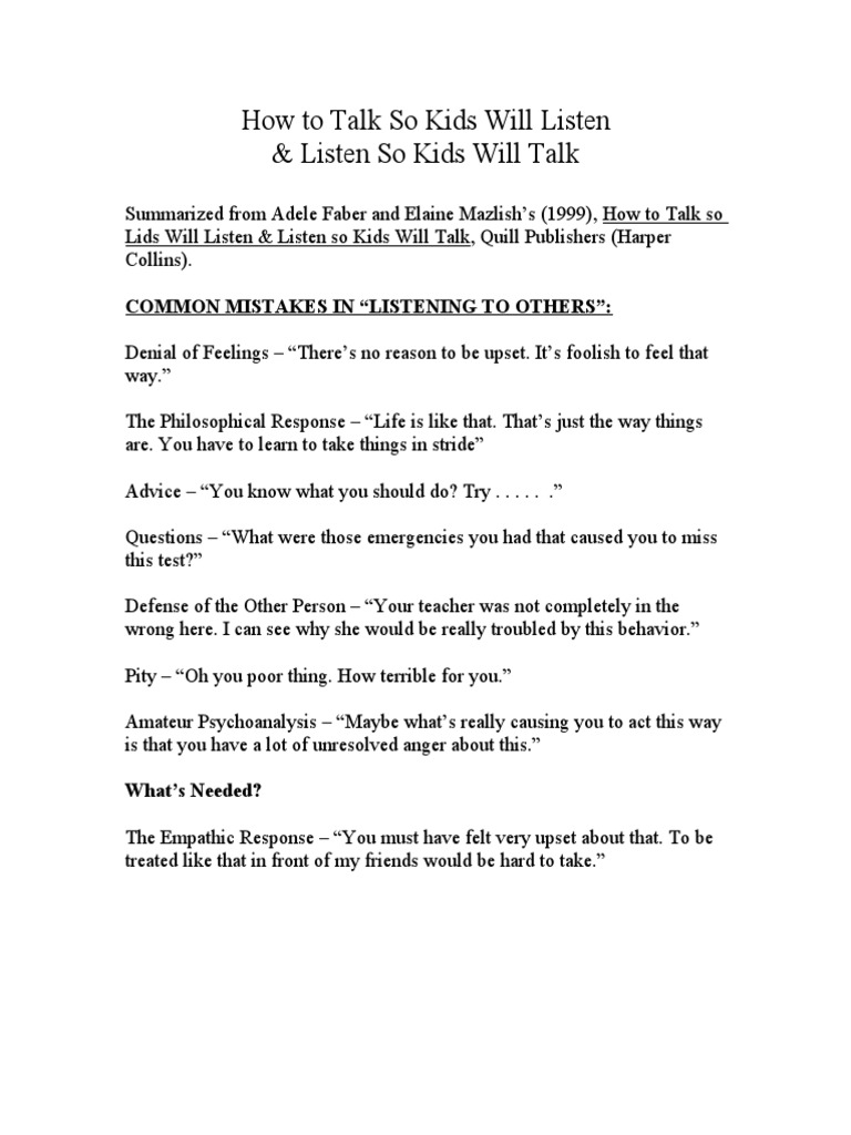 How To Talk So Kids Will Listen | PDF | Language Arts & Discipline ...