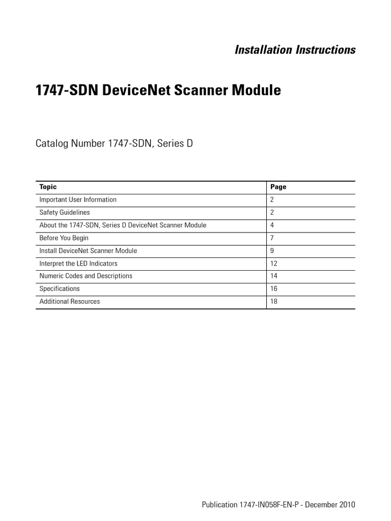 1747-SDN DeviceNet Scanner Module - Instalation Instruccion | PDF | Image Scanner | Computer Network