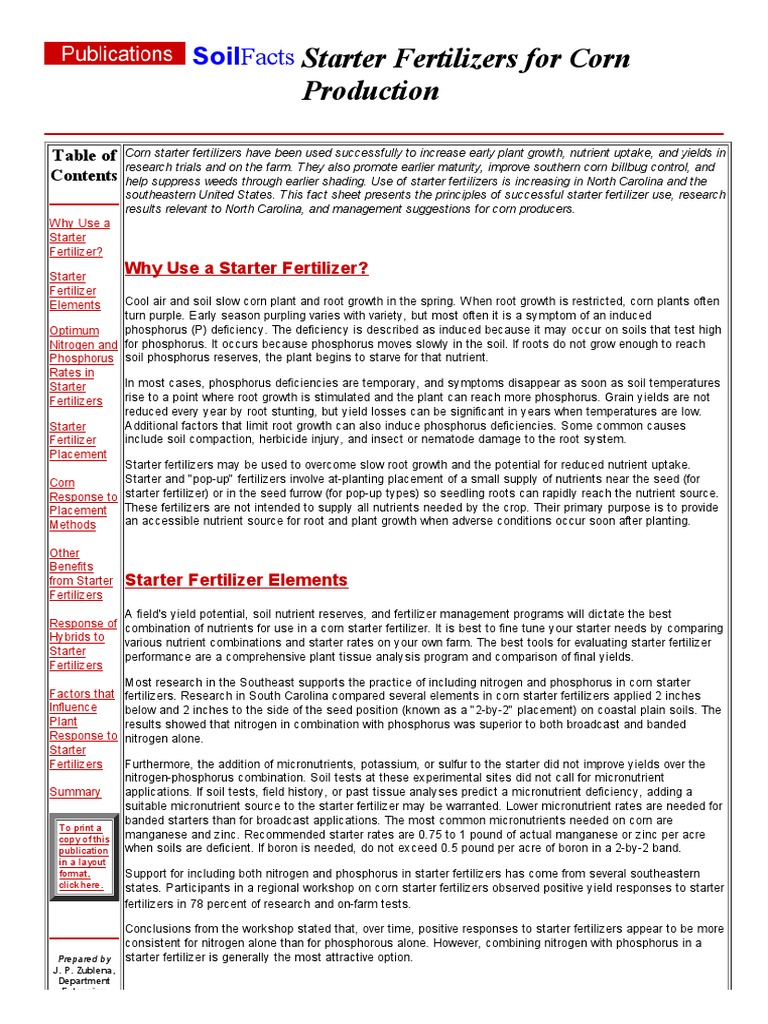 Starter Fertilizers For Corn Production: Soilfacts | PDF | Fertilizer ...