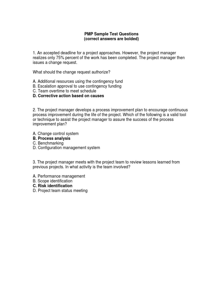 PMP Sample Test Questions and Answers | PDF