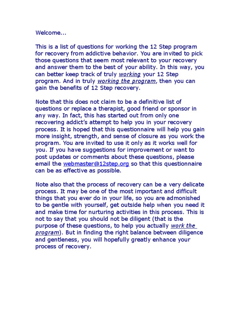 12 Step Recovery Questions for Insight | PDF | Lifestyle