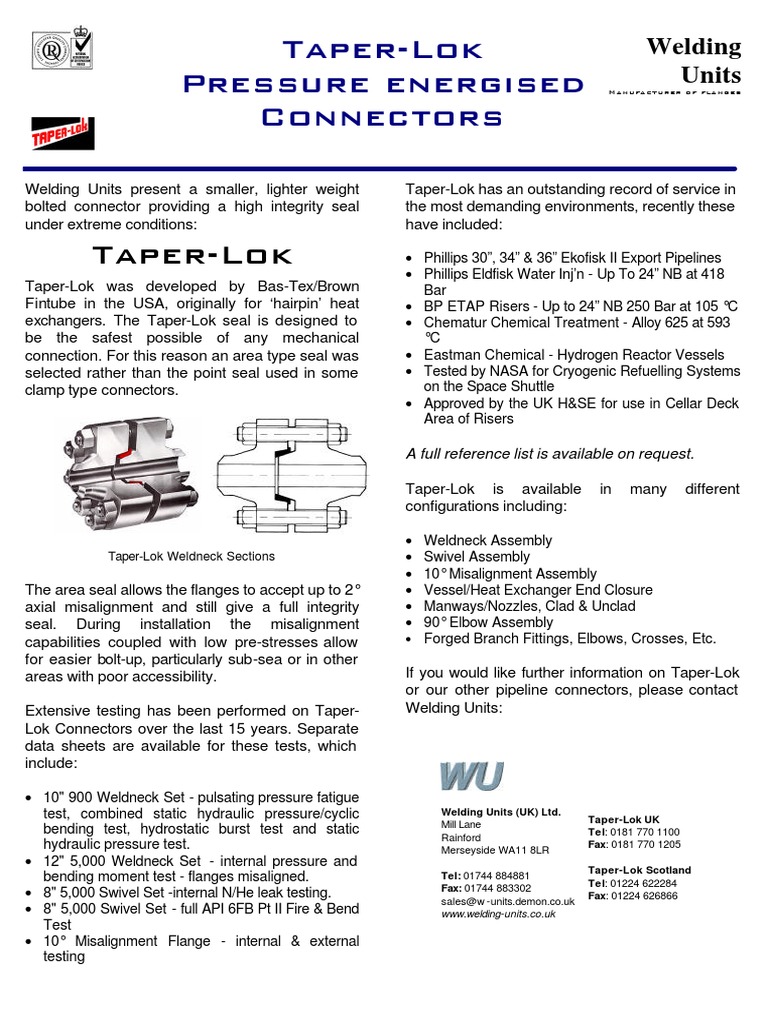 Taper-Lok Pressure Energised Connectors | PDF | Screw | Welding