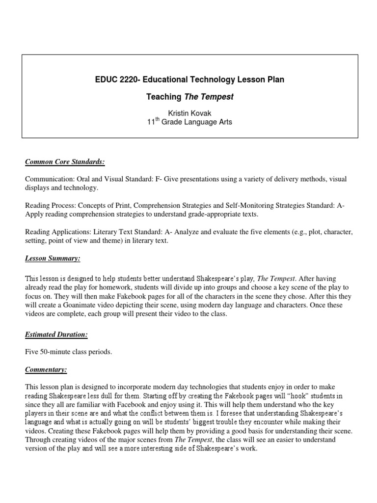 My Technology Lesson Plan | PDF | Reading Comprehension | Lesson Plan