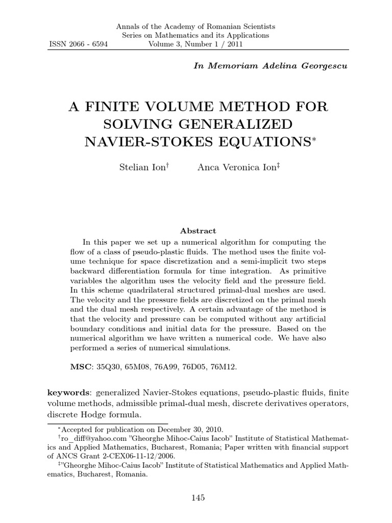 A Finite Volume Method For Gnsq Pdf Navier Stokes Equations Fluid Dynamics