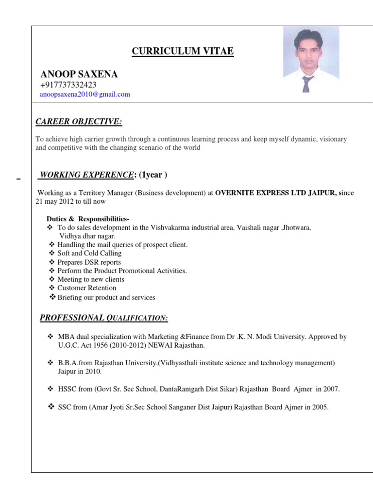 Curriculum Vitae Anoop Saxena: Career Objective | PDF | Business | Economies
