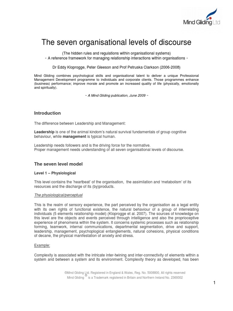 The Seven Organisational Levels of Discourse | PDF | Theory | Emotions