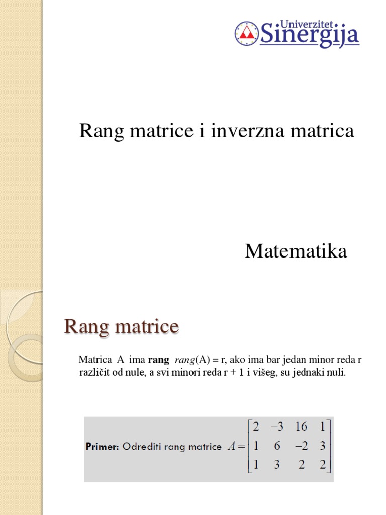 3.rang Matrice I Inverzna Matrica | PDF