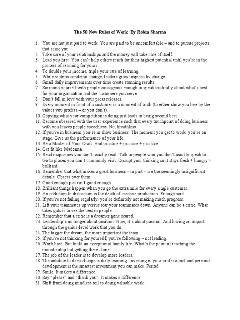 The 50 New Rules of Work by Robin Sharma | PDF