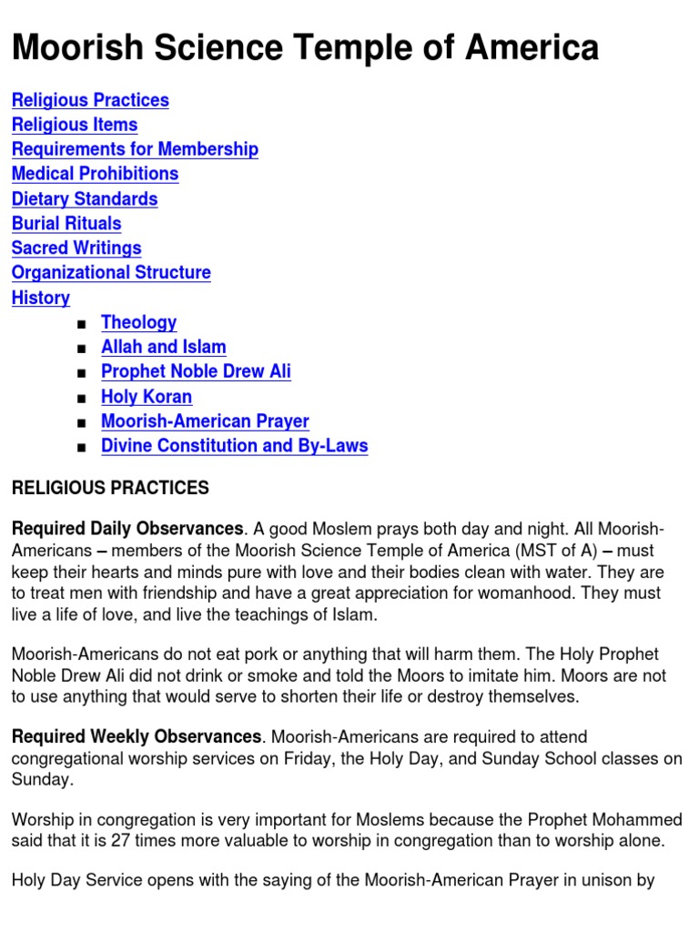 Moorish Science Temple Practices & Beliefs | PDF