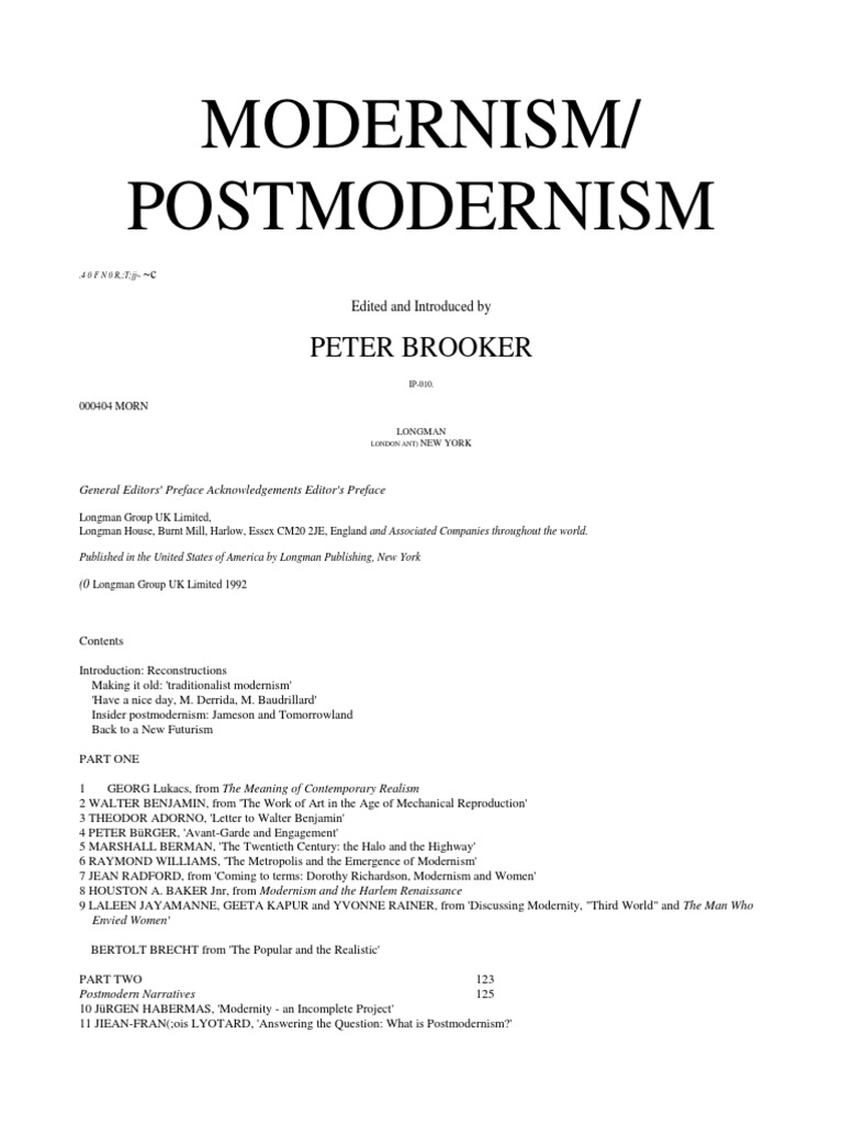 Modernism/ Postmodernism: Peter Brooker | PDF | Postmodernism | Modernism