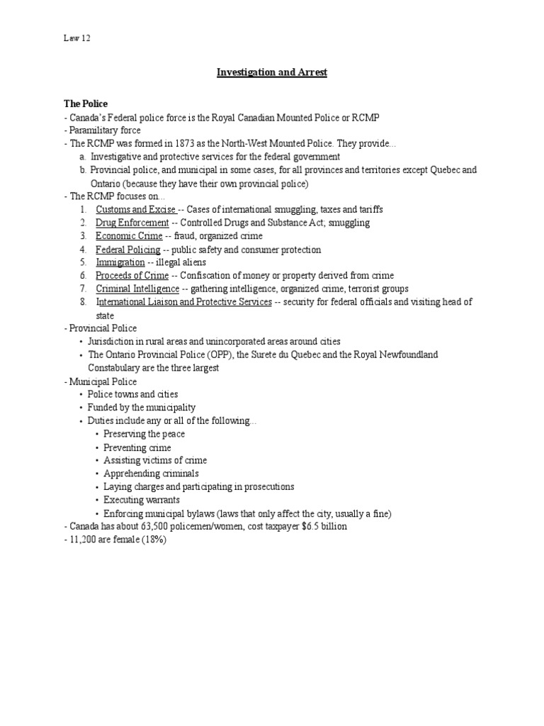 Investigation and Arrest: The Police | PDF | Royal Canadian Mounted ...