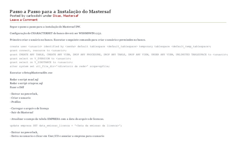 Passo A Passo para A Instalação Do Mastersaf - Carlos Doki | PDF