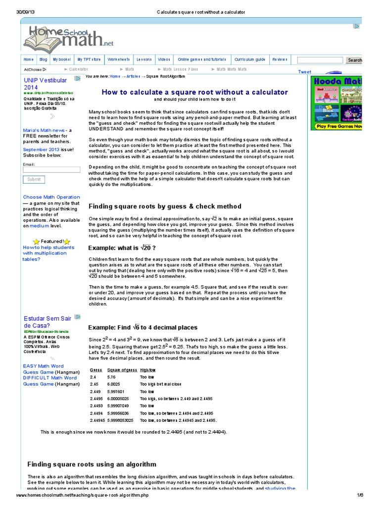 Calculate Square Root Without A Calculator | PDF | Square Root | Resistor