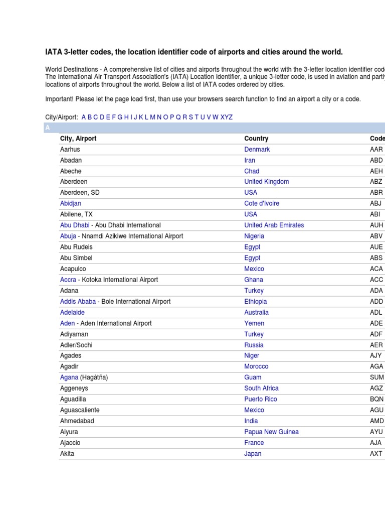 IATA Airport Codes Worldwide List | PDF | Aviation | Transport