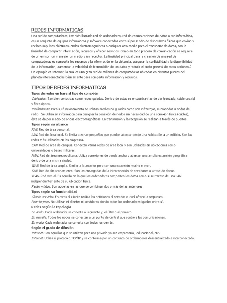 Redes Informaticas | PDF | Topología de la red | Red de computadoras