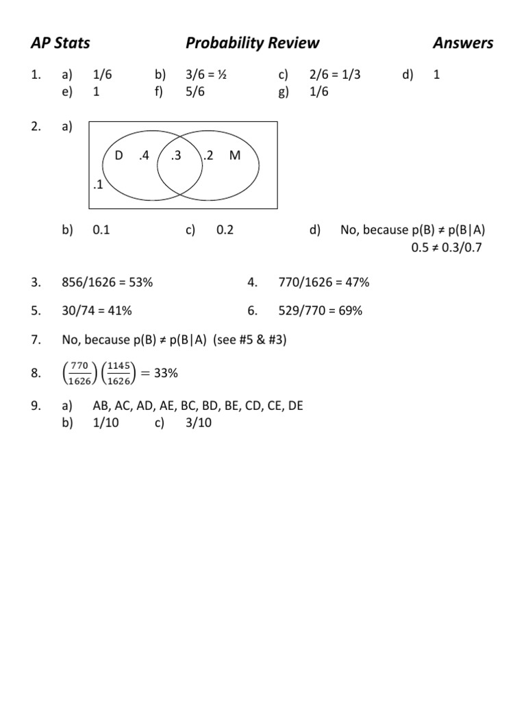 AP Stats Probability Review Answers | PDF