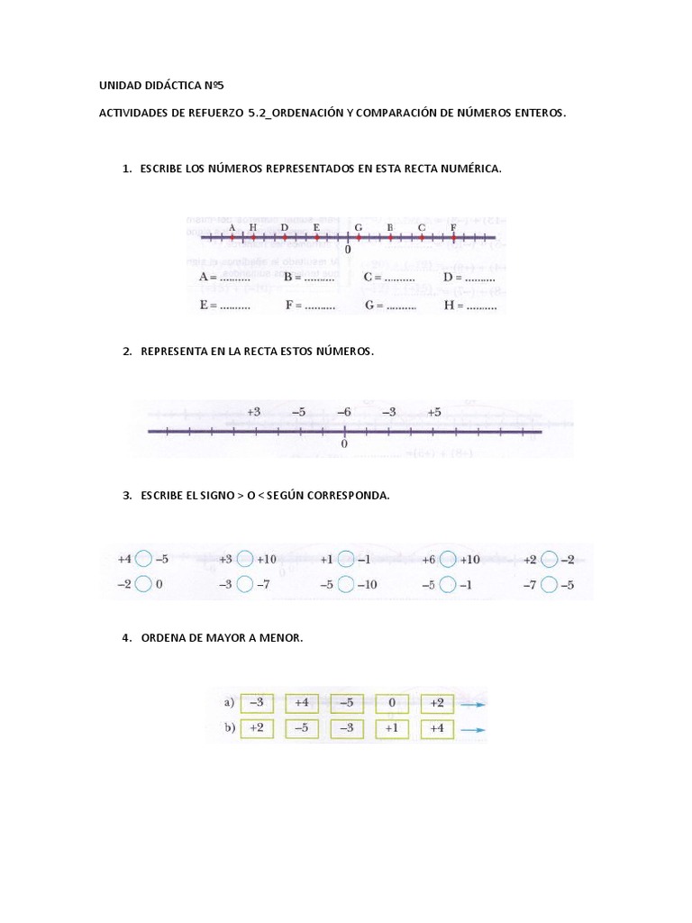 Ordenación y Comparación de Enteros | PDF | Enseñanza de matemática