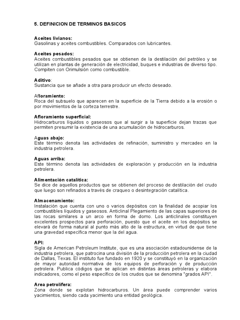 Glosario de Términos Petroleros Básicos | PDF | Petróleo | Destilación