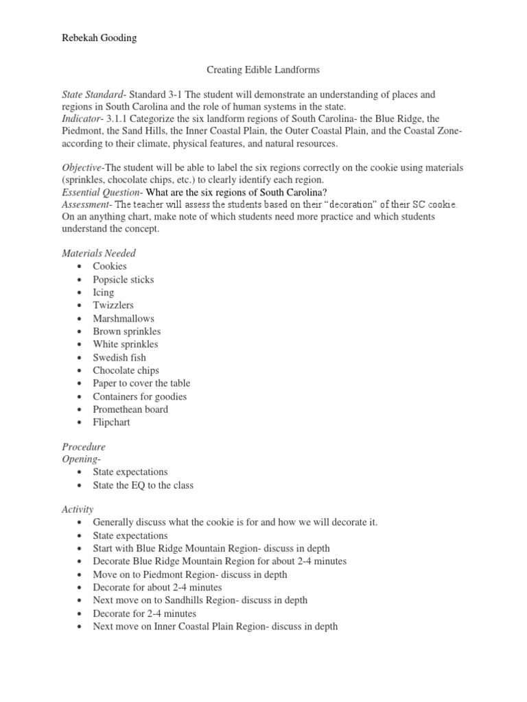 Landforms and Regions Lesson | PDF | South Carolina | Special Education