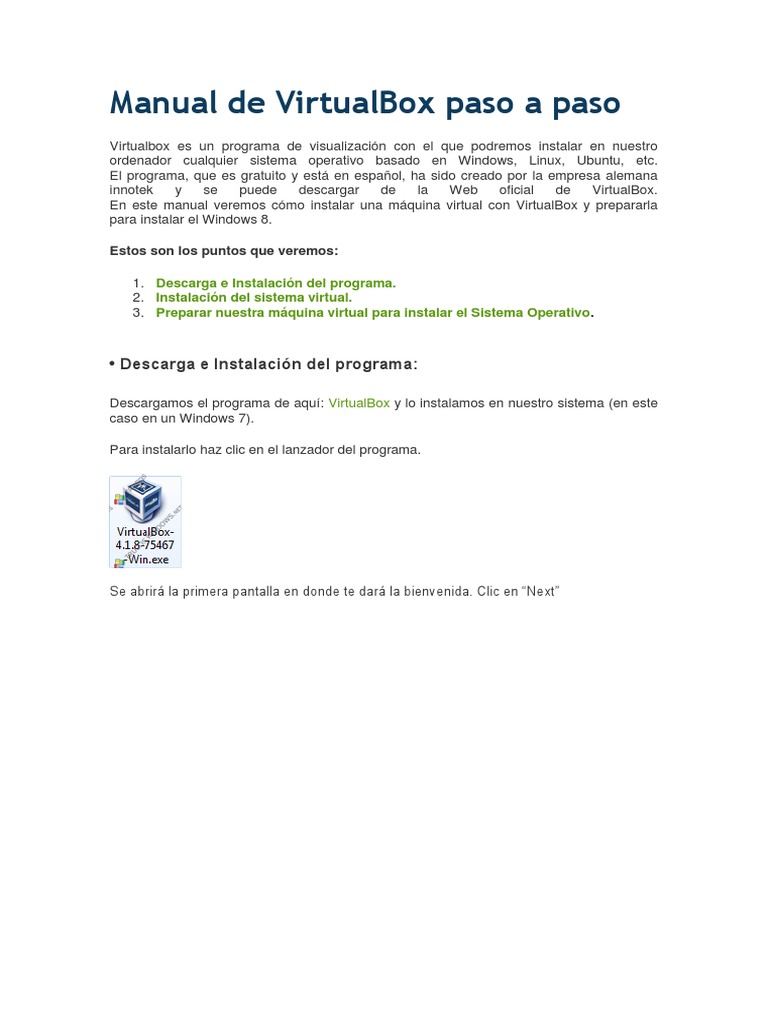 Manual de VirtualBox Paso A Paso | PDF | Virtualización | Windows 8