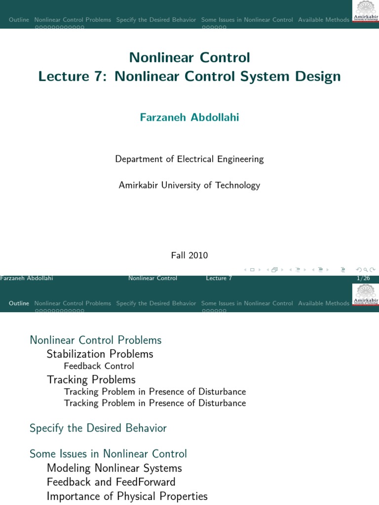 Nonlinear Control Lecture 7: Nonlinear Control System Design | PDF | Control Theory | Nonlinear ...