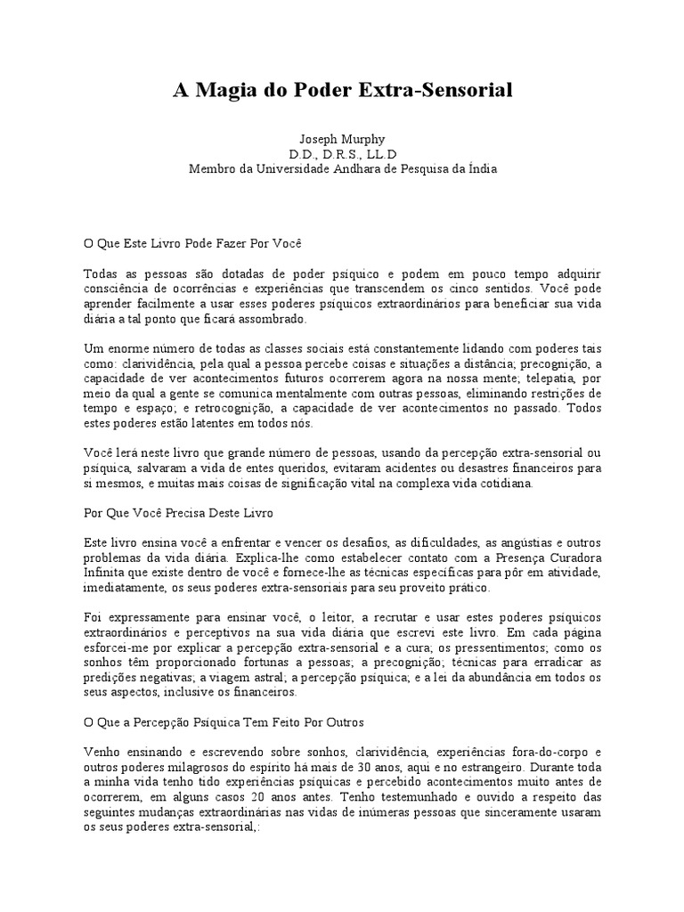 (Joseph Murphy) A Magia Do Poder Extrasensorial | PDF | Crença e ...