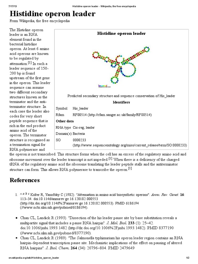 Histidine Operon Leader | PDF | Operon | Biomolecules