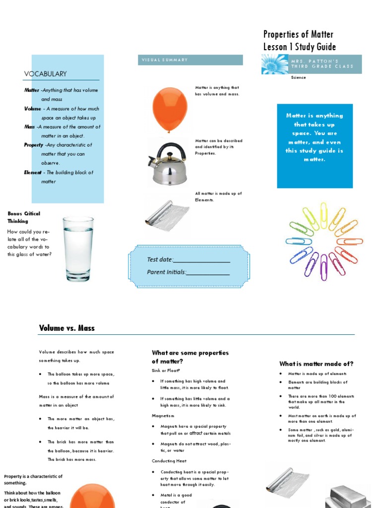 Properties of Matter Study Guide | PDF | Science & Mathematics