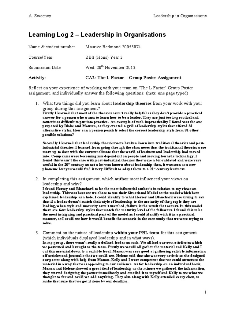 Leadership Insights from Group Assignment | PDF | Leadership