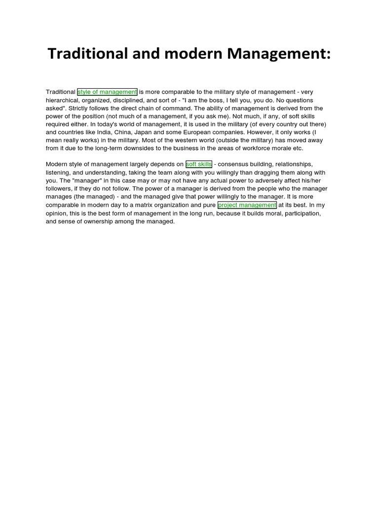 Traditional vs Modern Management Styles | PDF | Career & Growth | Self ...