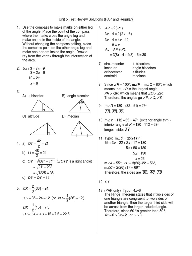 Unit 5 Test Review Solutions | PDF | Elementary Mathematics | Euclidean ...
