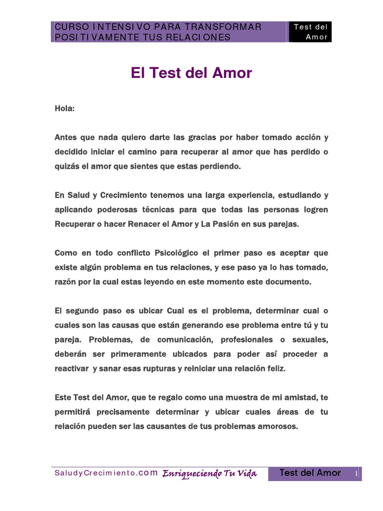 El Test Del Amor PDF | PDF | Amor | Ciencias del comportamiento
