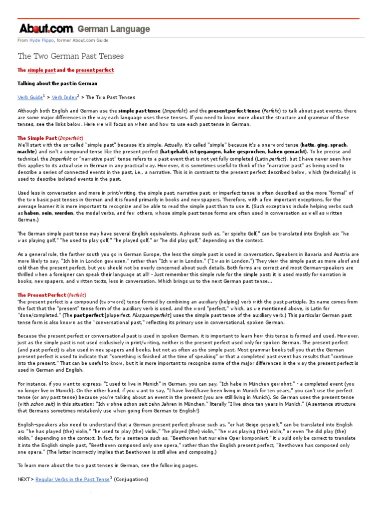 The Two German Past Tenses and How To Use Them | PDF | Perfect (Grammar ...