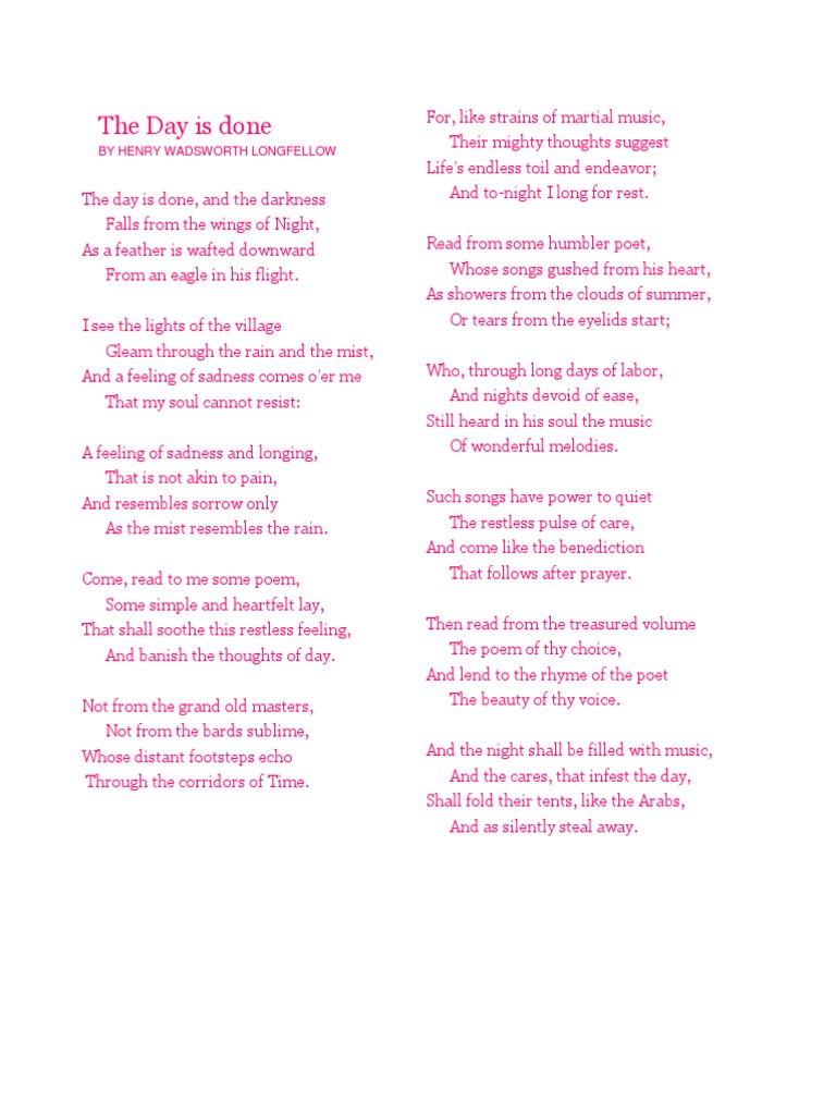 The Day Is Done REPORT | PDF | Henry Wadsworth Longfellow | Poetry