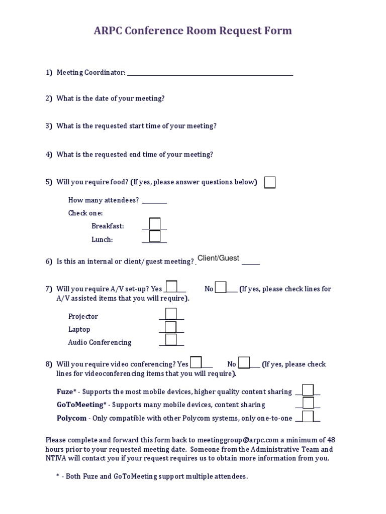 Meeting Room Request Form Editable | PDF