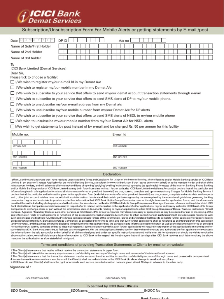 ICICI Demat Services Form | PDF | Communication | Cyberspace