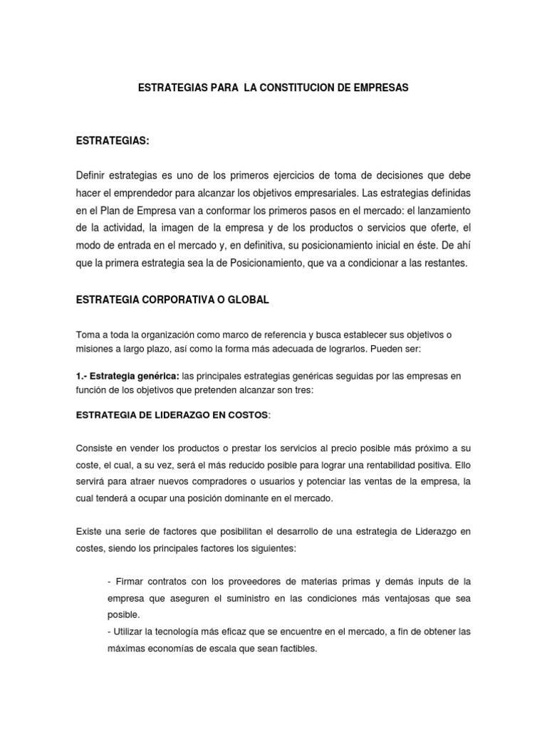 Estrategias para La Constitucion de Empresas | PDF | Iniciativa empresarial | Distribución ...