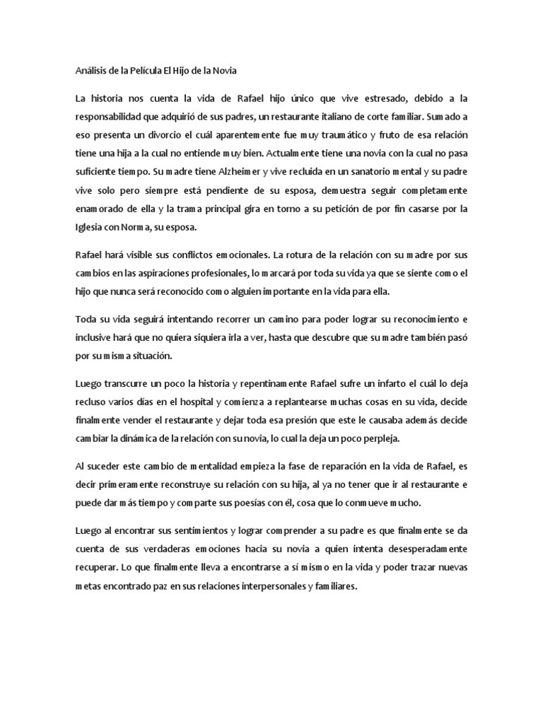 Análisis de "El Hijo de la Novia" | PDF | Relaciones personales ...