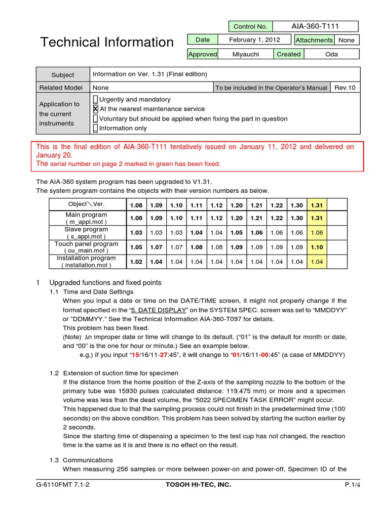 AIA 360 T111 (Final Edition) | PDF | Touchscreen | Assay
