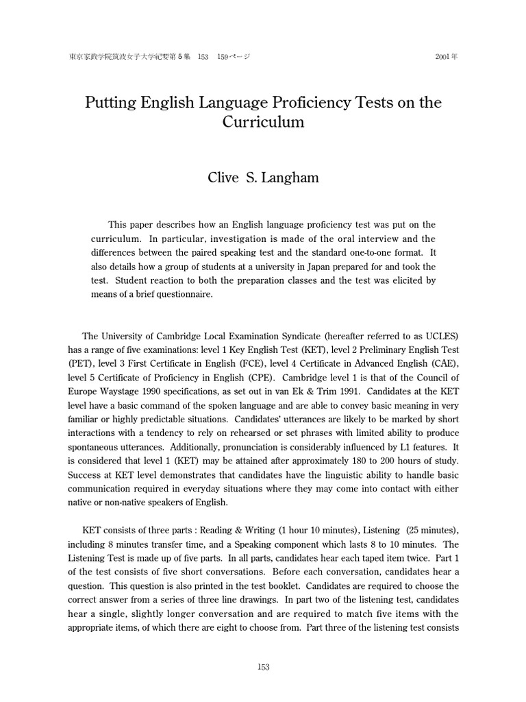 Putting English Language Proficiency Tests On The Curriculum | PDF ...