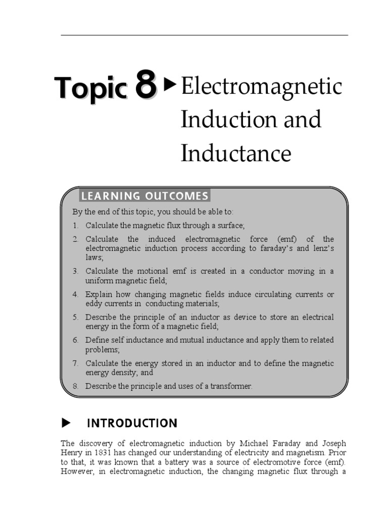 Topic 8 Electromagnetic Induction and Induct Ance | PDF | Electromagnetic Induction | Inductance