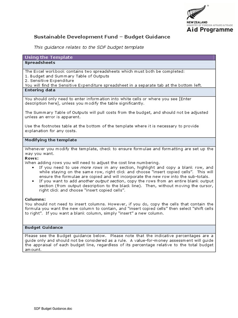 SDF Budget Guidance | Download Free PDF | Spreadsheet | Business