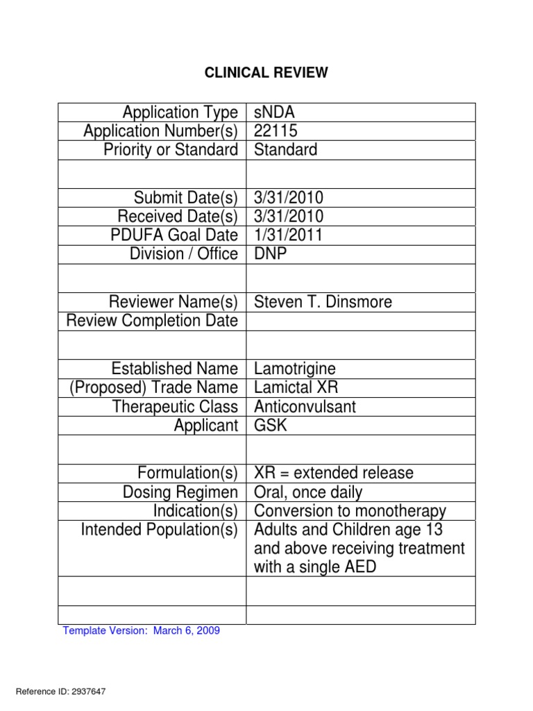 Clinical Review: Template Version: March 6, 2009 | PDF