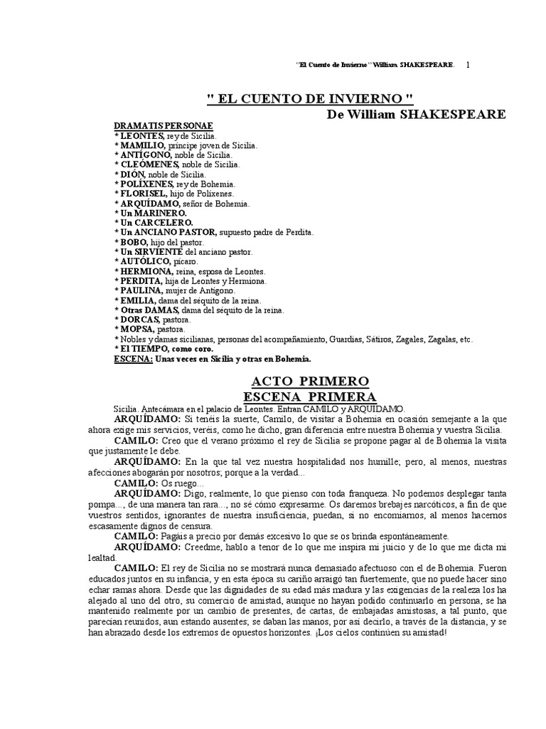 El Cuento de Invierno | PDF | William Shakespeare | Verdad