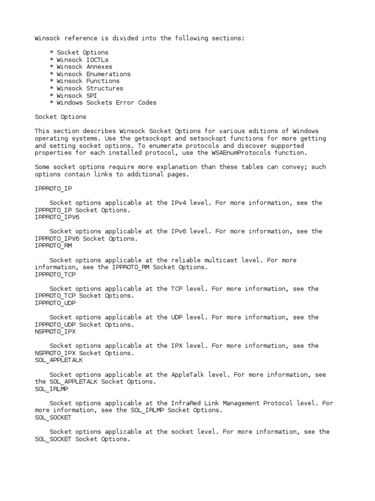 Winsock Protocol Reference Guide | PDF | Network Socket | Transmission ...