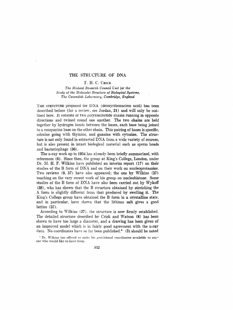 Structure of DNA by Crick | PDF | Francis Crick | Dna