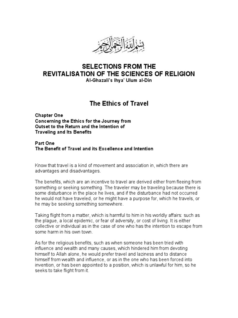 AlGhazalisIhya-Book of Ethics of Travel | PDF | Sahabah | Muhammad