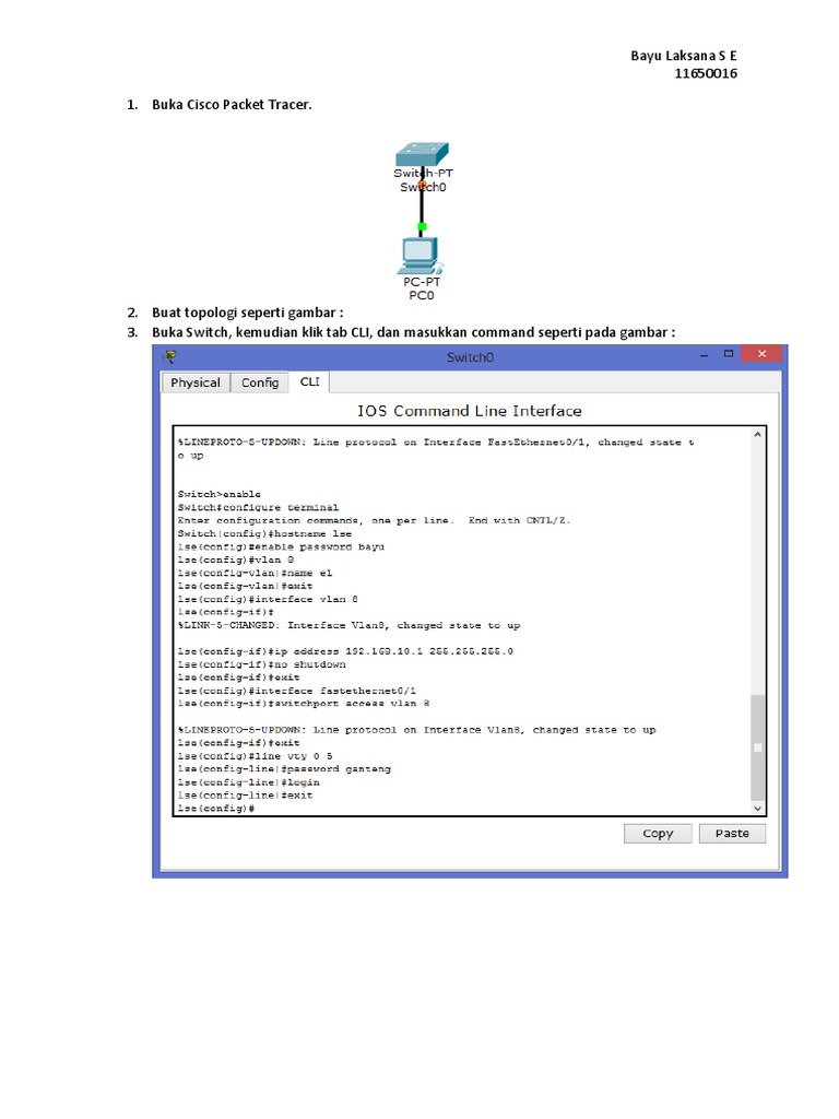 Konfigurasi Switch Via Telnet - Cisco Packet Tracer | PDF