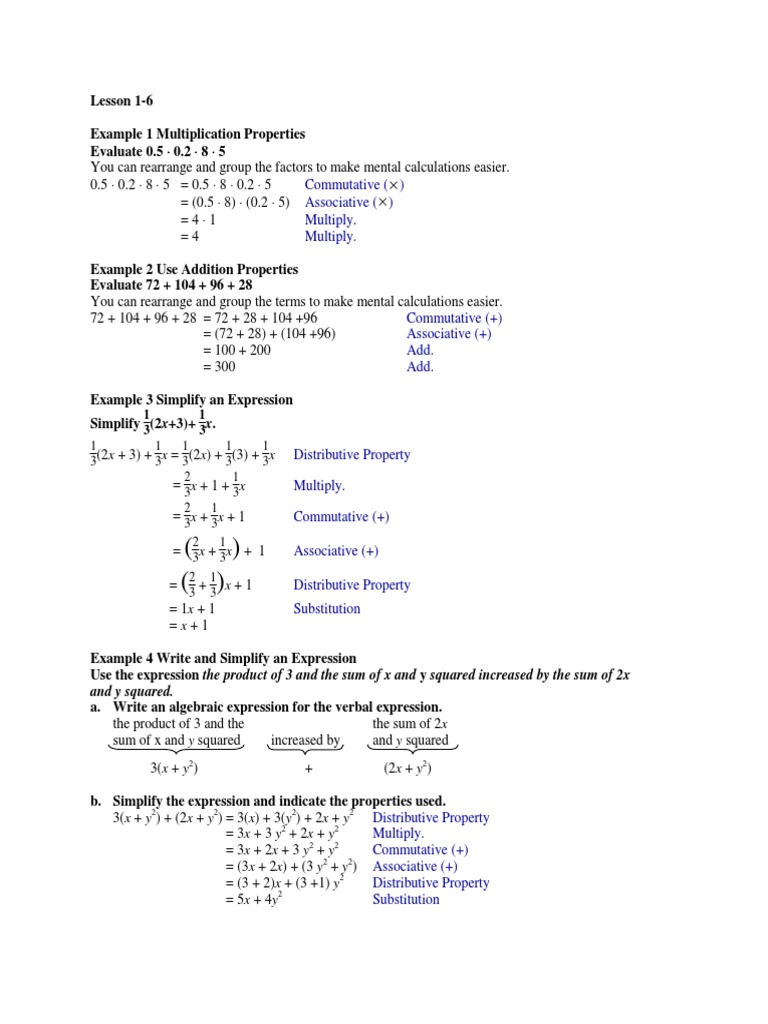 Multiplication and Addition Properties Explained | PDF